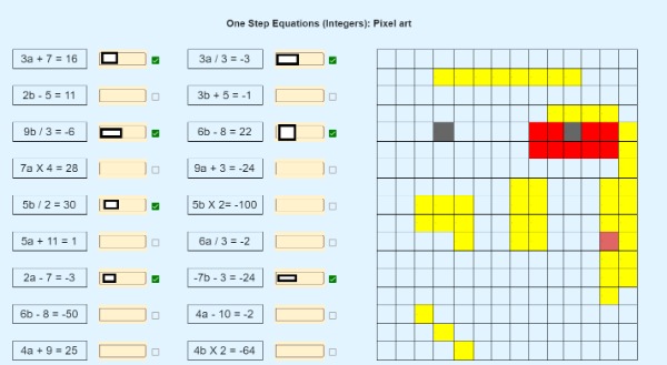 Pixel Art : One Step Equations of Integers - ActiveLearningLabs ...