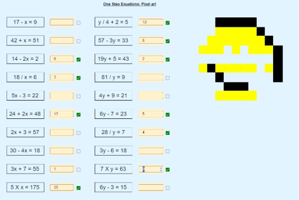 Pixel Art: One Step Equation of Whole Numbers - ActiveLearningLabs ...