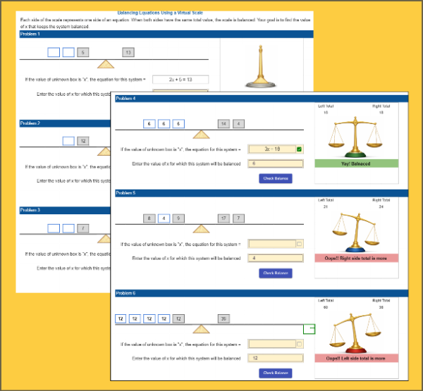 RealMath | Balancing Equations with a Virtual Scale