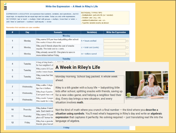 RealMath | Write the Expression - A Week in Riley's Life