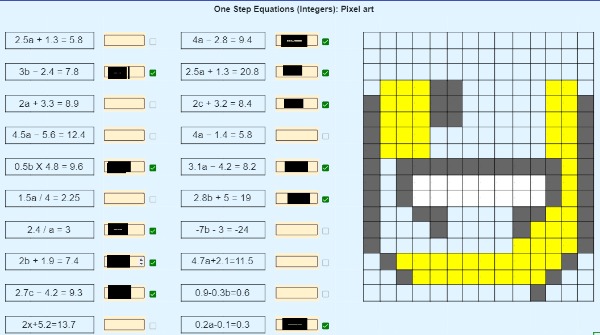 Pixel Art: One Step Equation of Decimals - ActiveLearningLabs ...